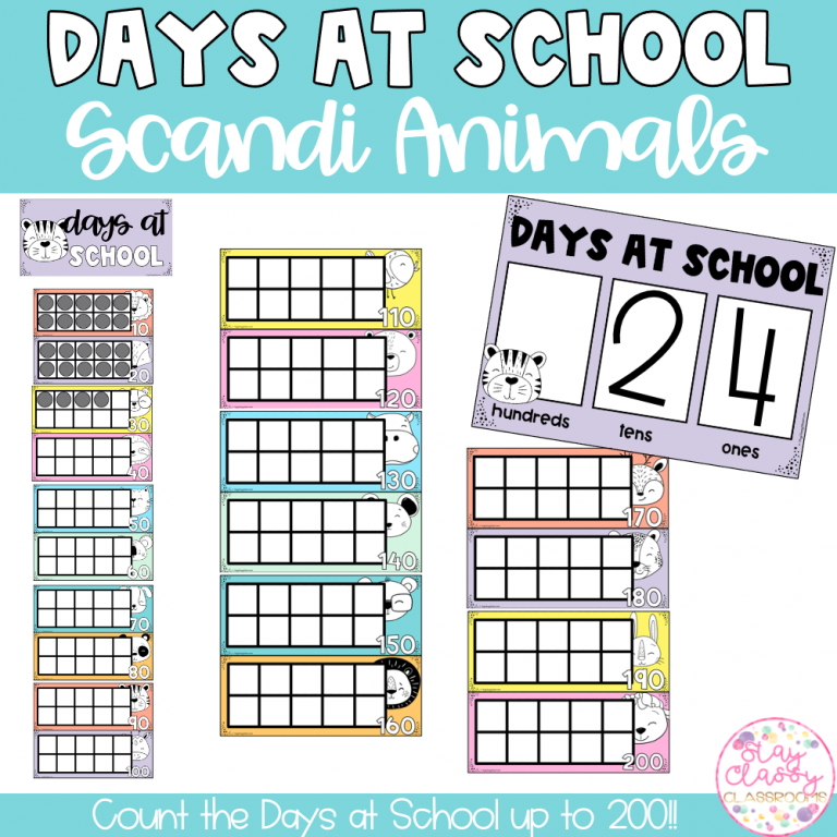 SCANDI ANIMALS Days at School Display | 100 Days of School - Stay ...