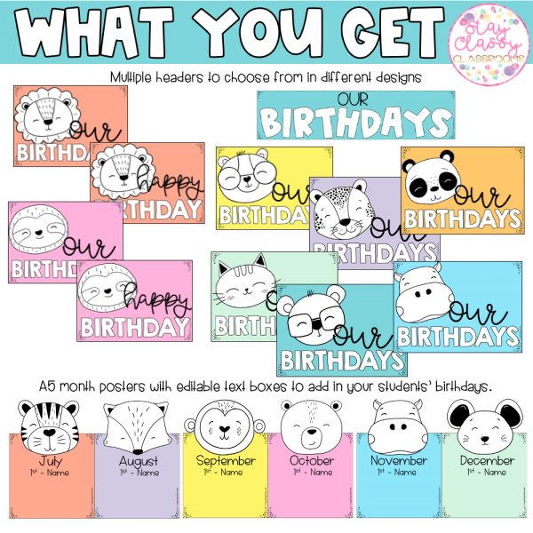 SCANDI ANIMALS | Editable Birthday Display - Stay Classy Classrooms