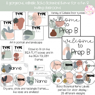 BOHO BOTANICAL Editable Name Tags, Labels, Posters & Door Display ...
