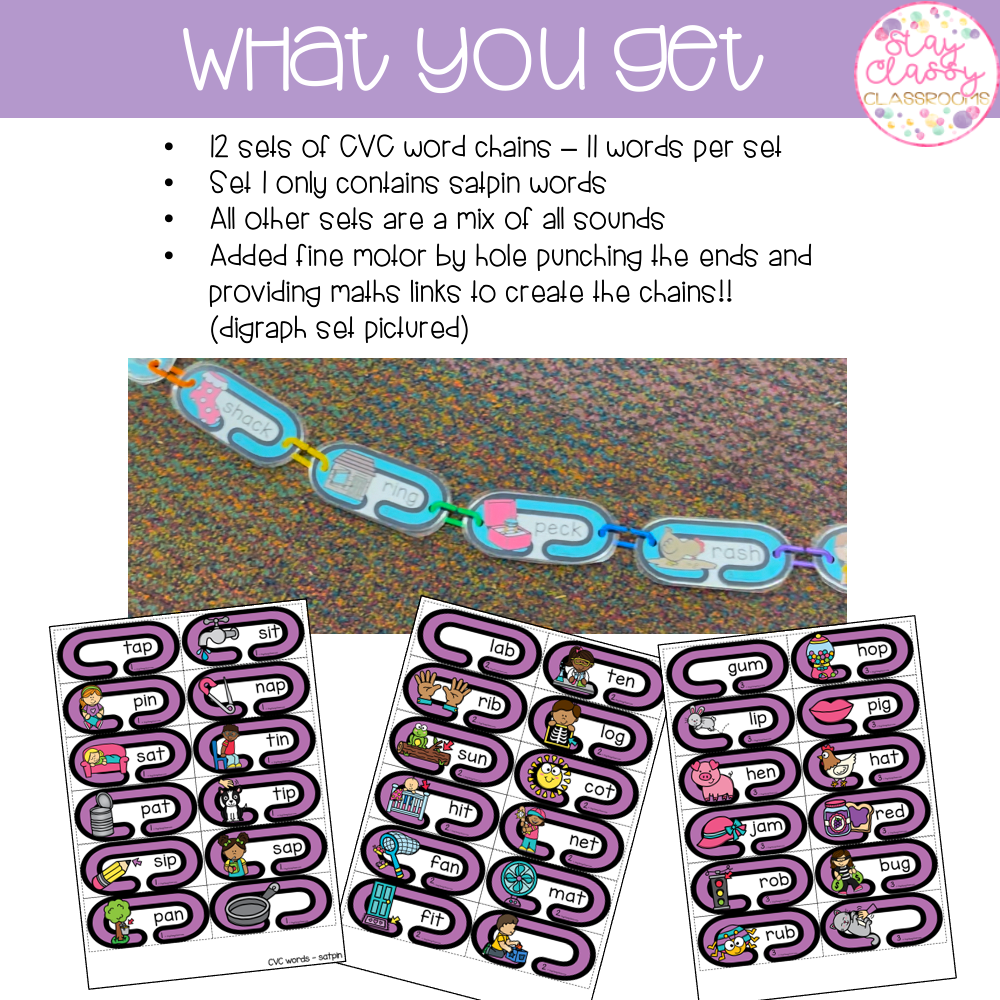 CVC Word Chains - Phonics Activity - Stay Classy Classrooms