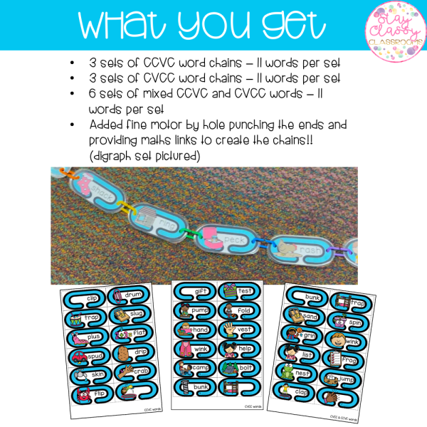 CCVC & CVCC Word Chains - Phonics Activity - Stay Classy Classrooms