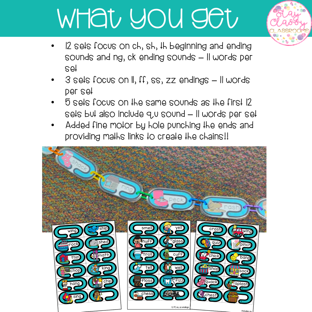Consonant Digraph Word Chains - Phonics Activity - Stay Classy Classrooms