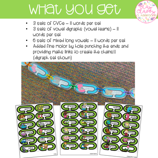 Long Vowel Word Chains - Phonics Activity - Stay Classy Classrooms