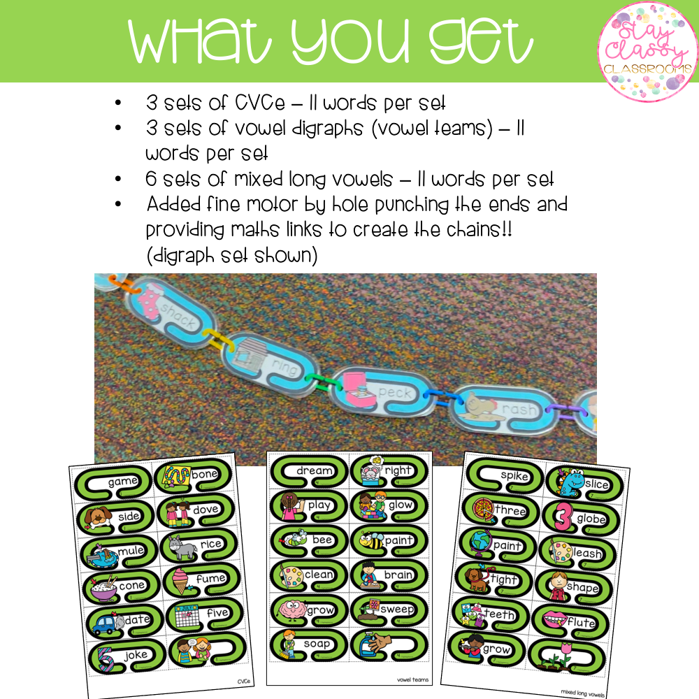 Long Vowel Word Chains - Phonics Activity - Stay Classy Classrooms