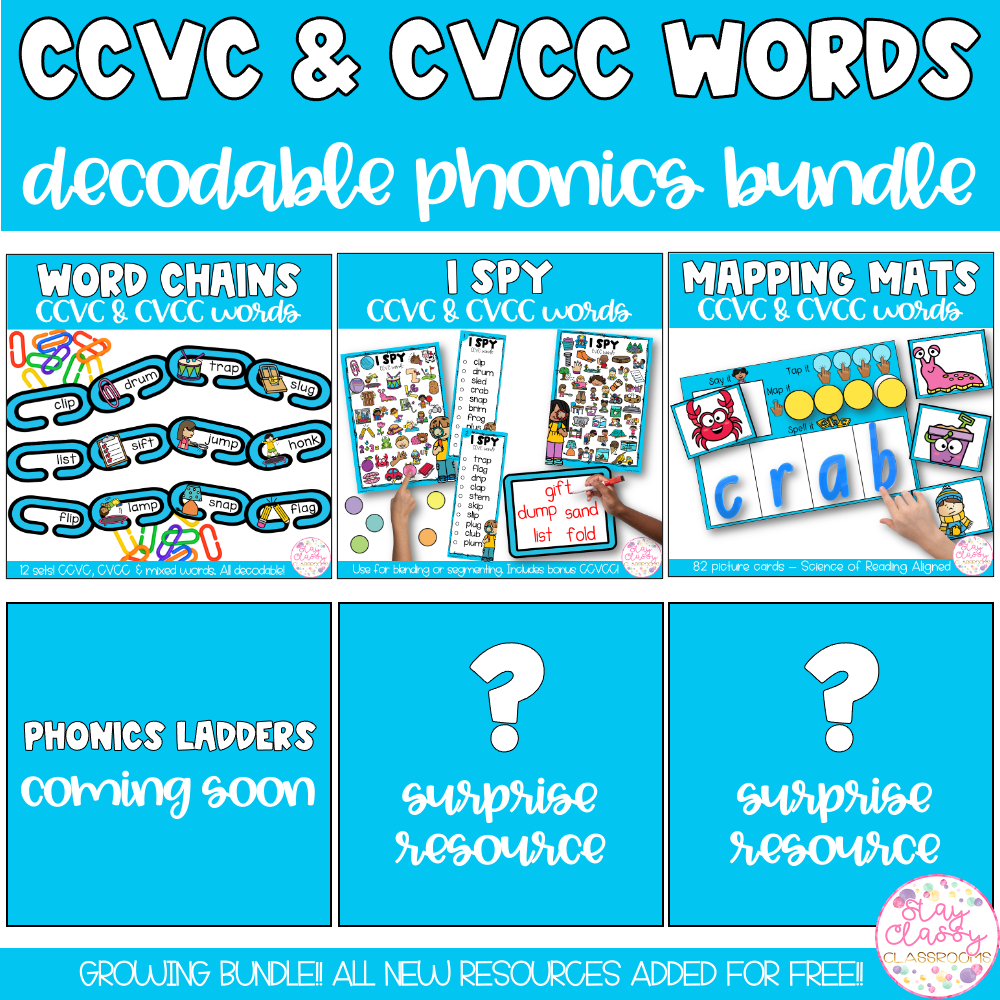 CCVC & CVCC Word Chains - Phonics Activity - Stay Classy Classrooms