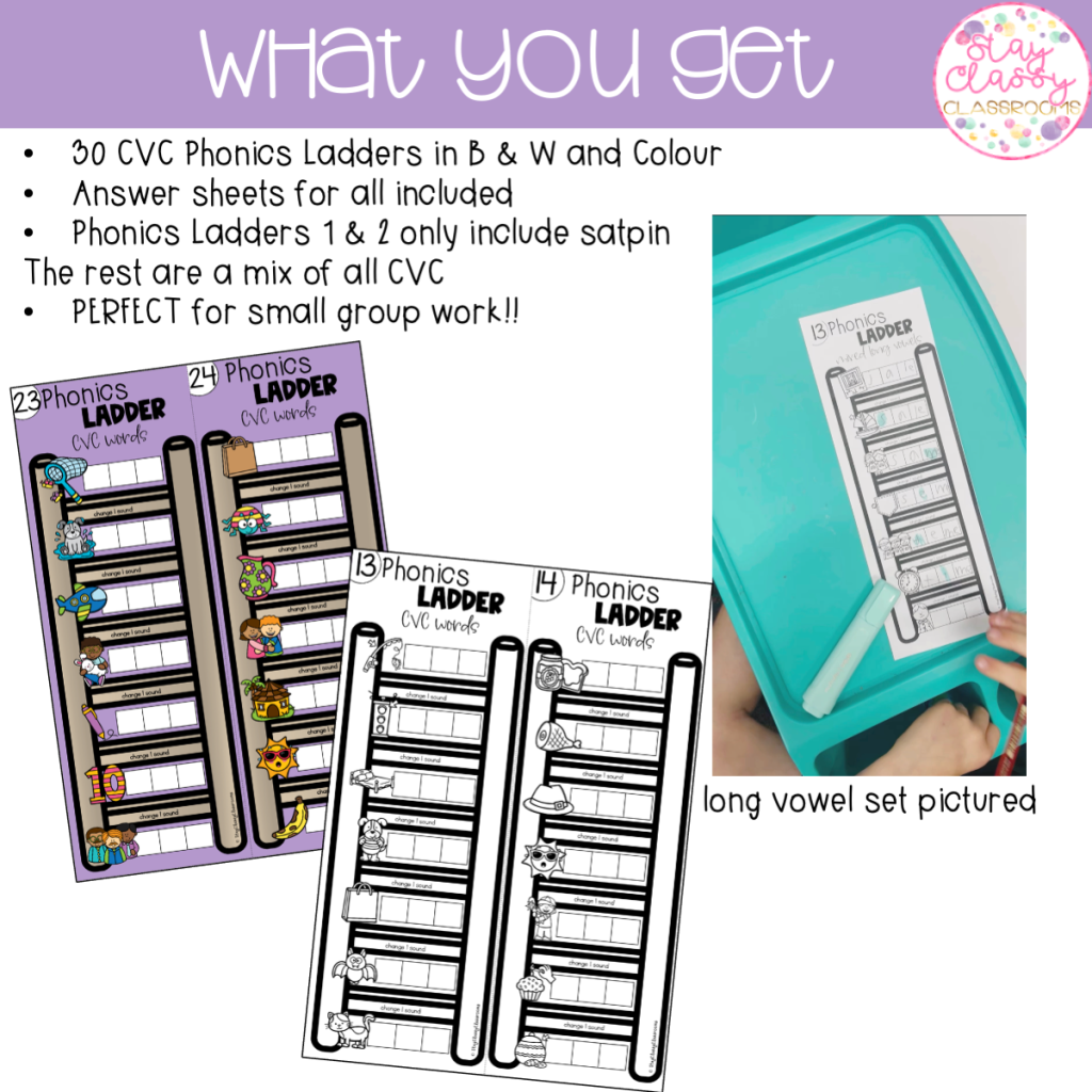 CVC Word Phonics Ladders - Stay Classy Classrooms