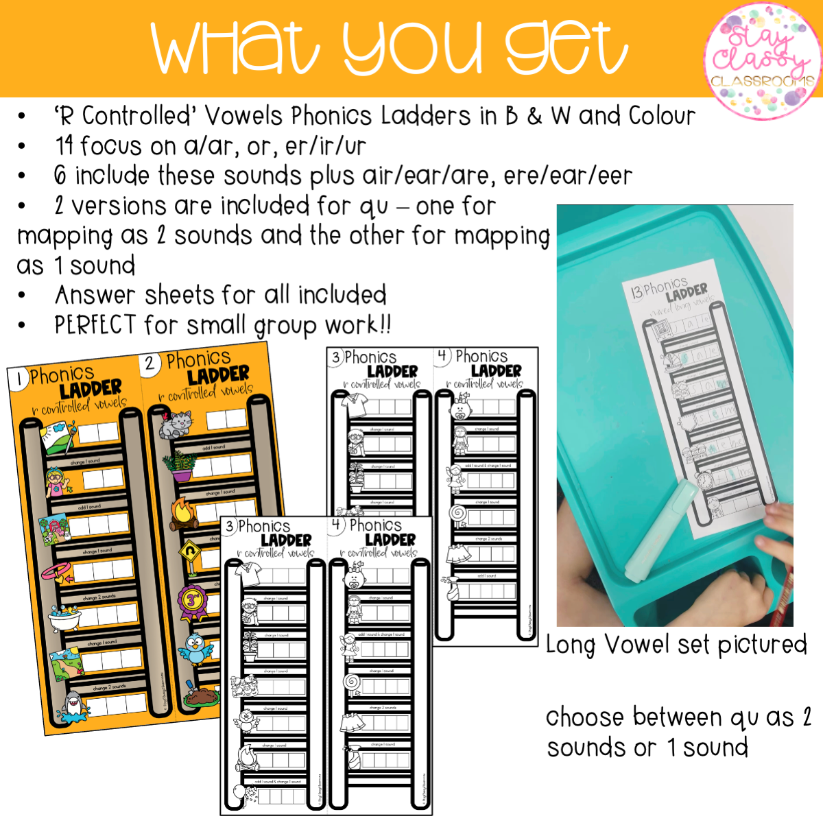 R Controlled Vowels Phonics Ladders - Stay Classy Classrooms
