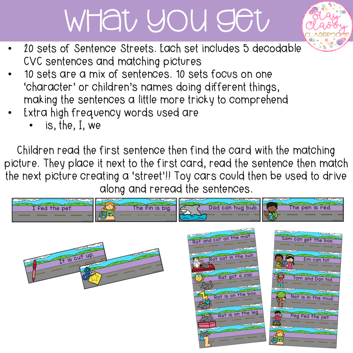 CVC Sentence Streets - Stay Classy Classrooms