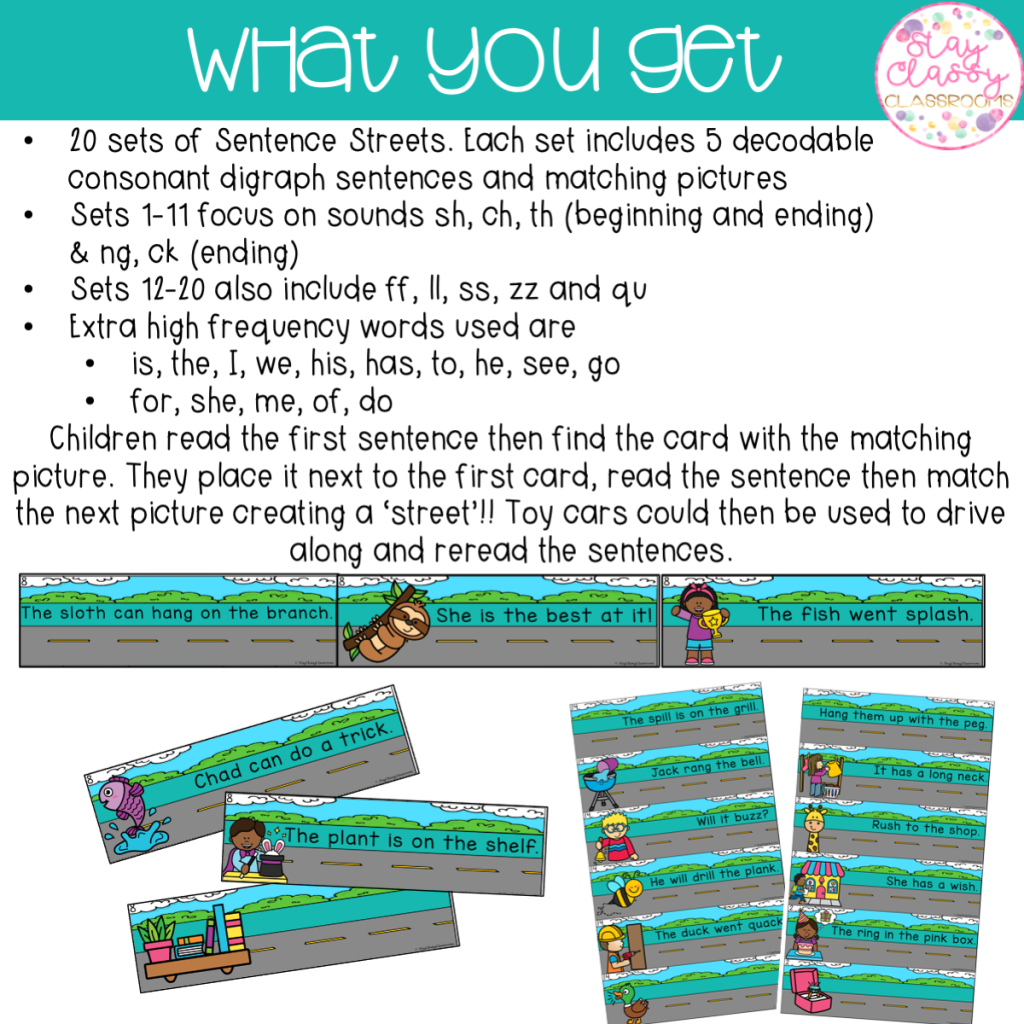 Consonant Digraph Sentence Streets - Stay Classy Classrooms