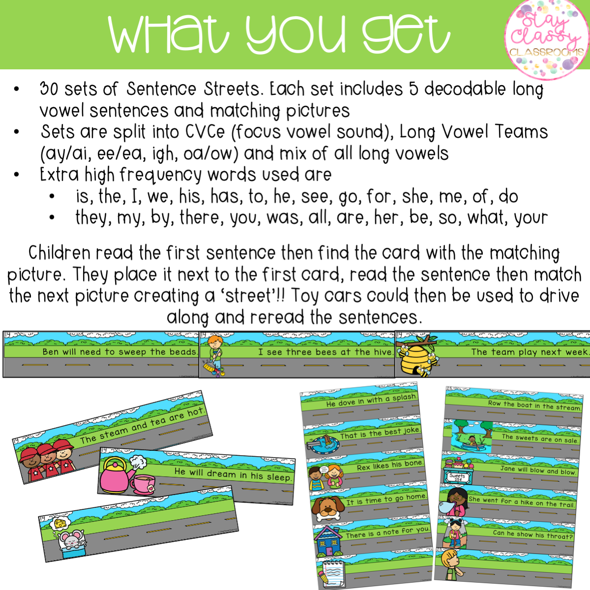 Long Vowel Sentence Streets - Stay Classy Classrooms