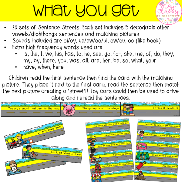 Other Vowels/Diphthongs Sentence Streets - Stay Classy Classrooms