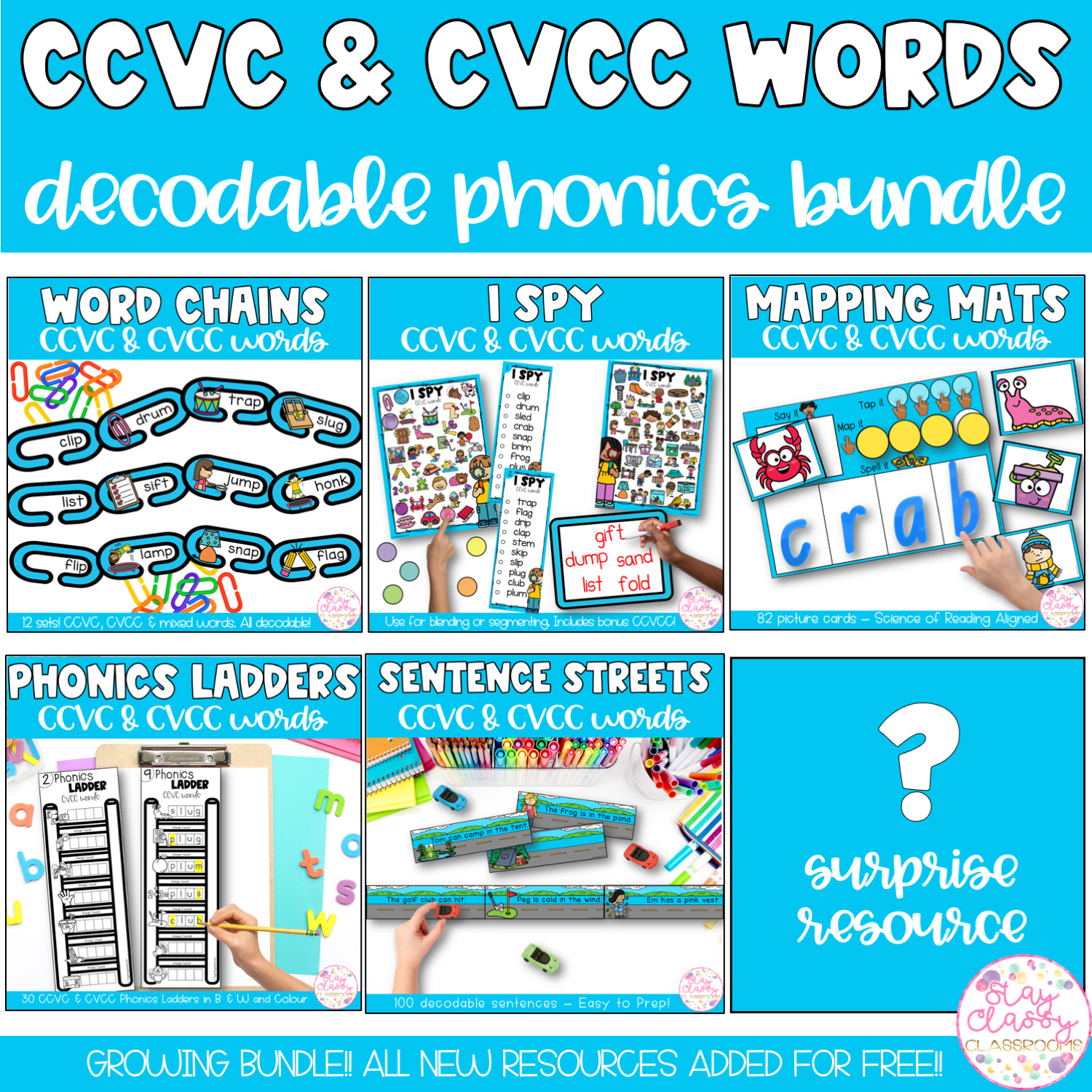 CCVC & CVCC Sentence Streets - Stay Classy Classrooms