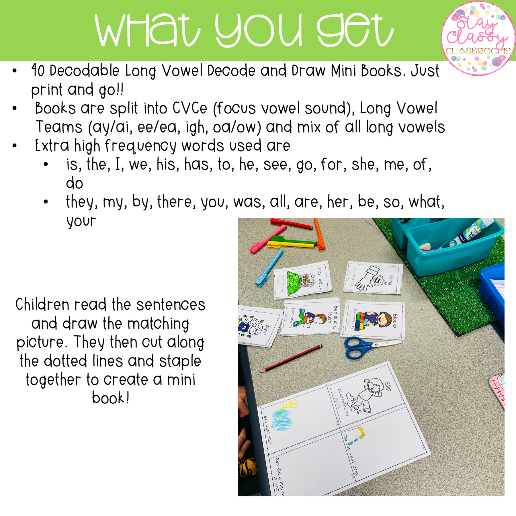 Long Vowel Decode and Draw Mini Books - Stay Classy Classrooms