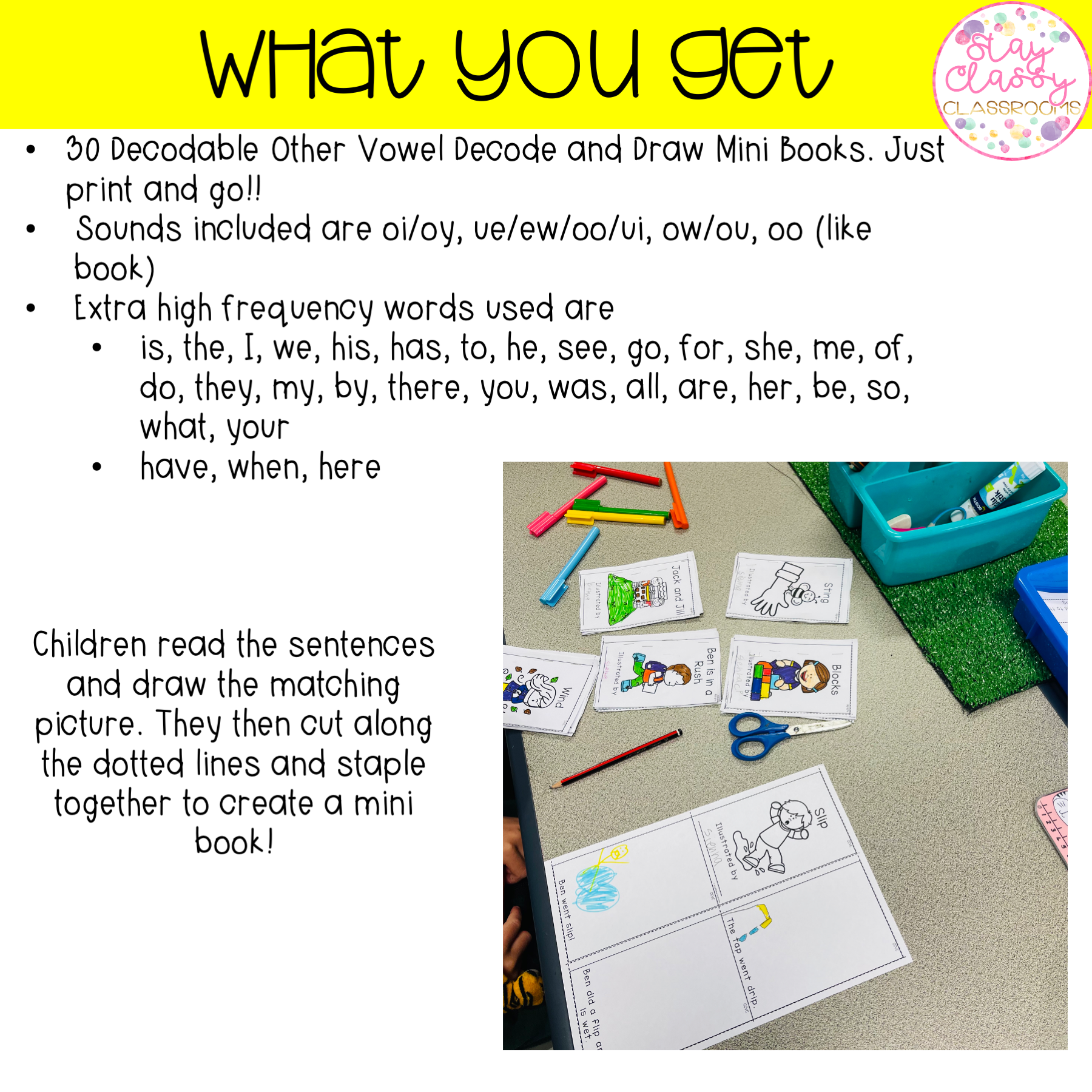 Other Vowels/Diphthongs Decode and Draw Mini Books - Stay Classy Classrooms