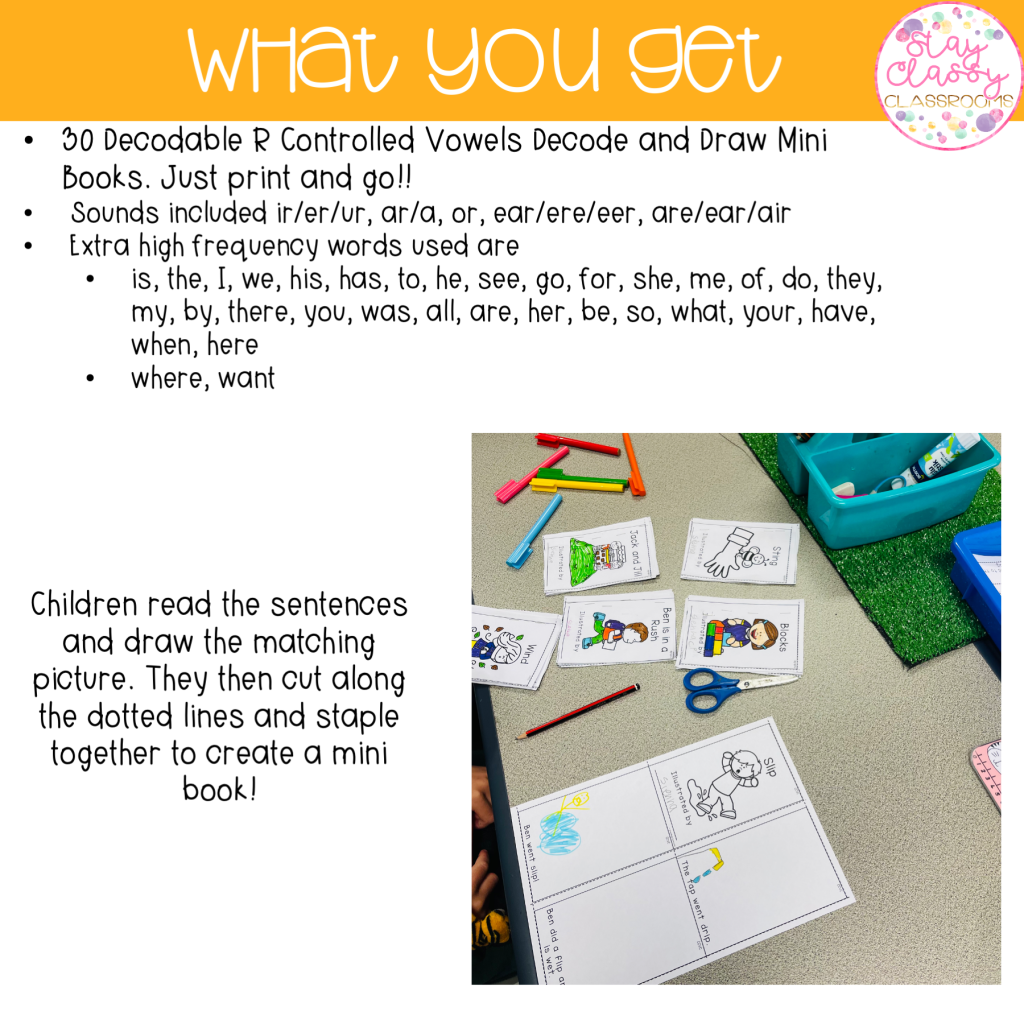 R Controlled Vowels Decode and Draw Mini Books - Stay Classy Classrooms