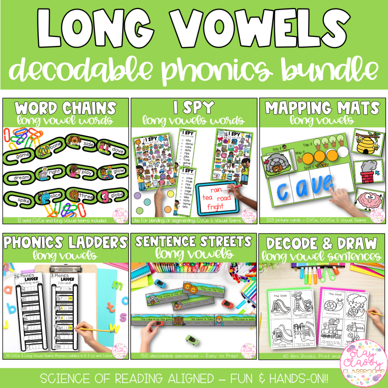 Long Vowel Words Decodable Phonics BUNDLE - Stay Classy Classrooms