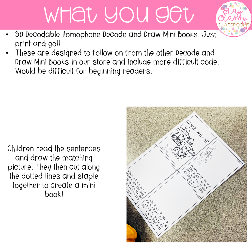 Homophones Decode and Draw Mini Books - Stay Classy Classrooms