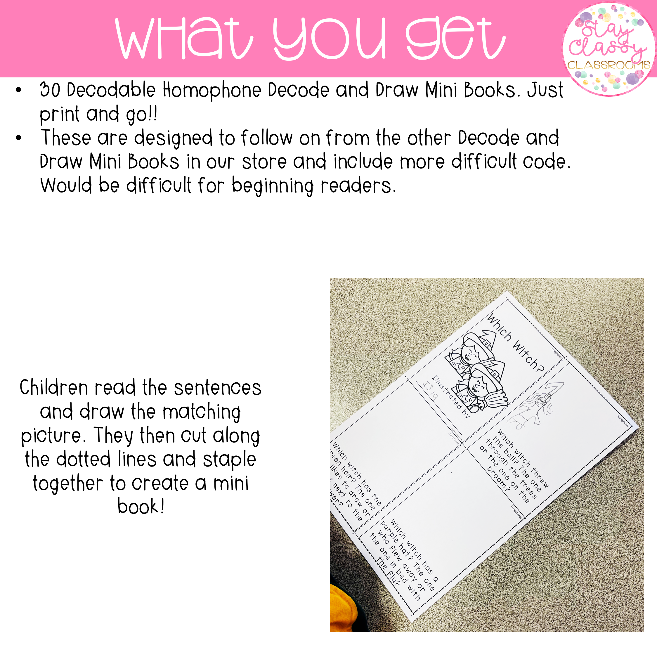 Homophones Decode and Draw Mini Books - Stay Classy Classrooms
