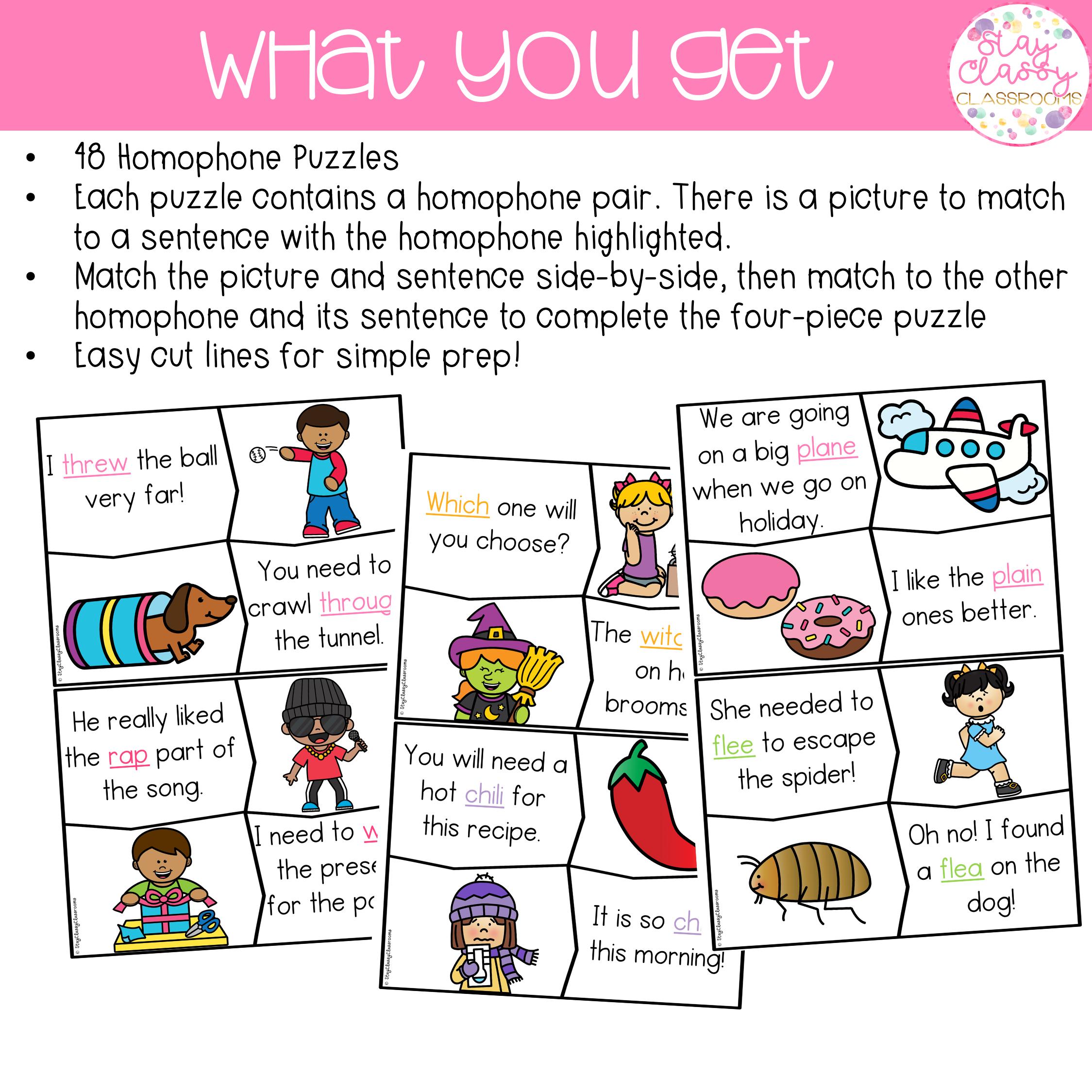 Homophones Puzzles - Stay Classy Classrooms