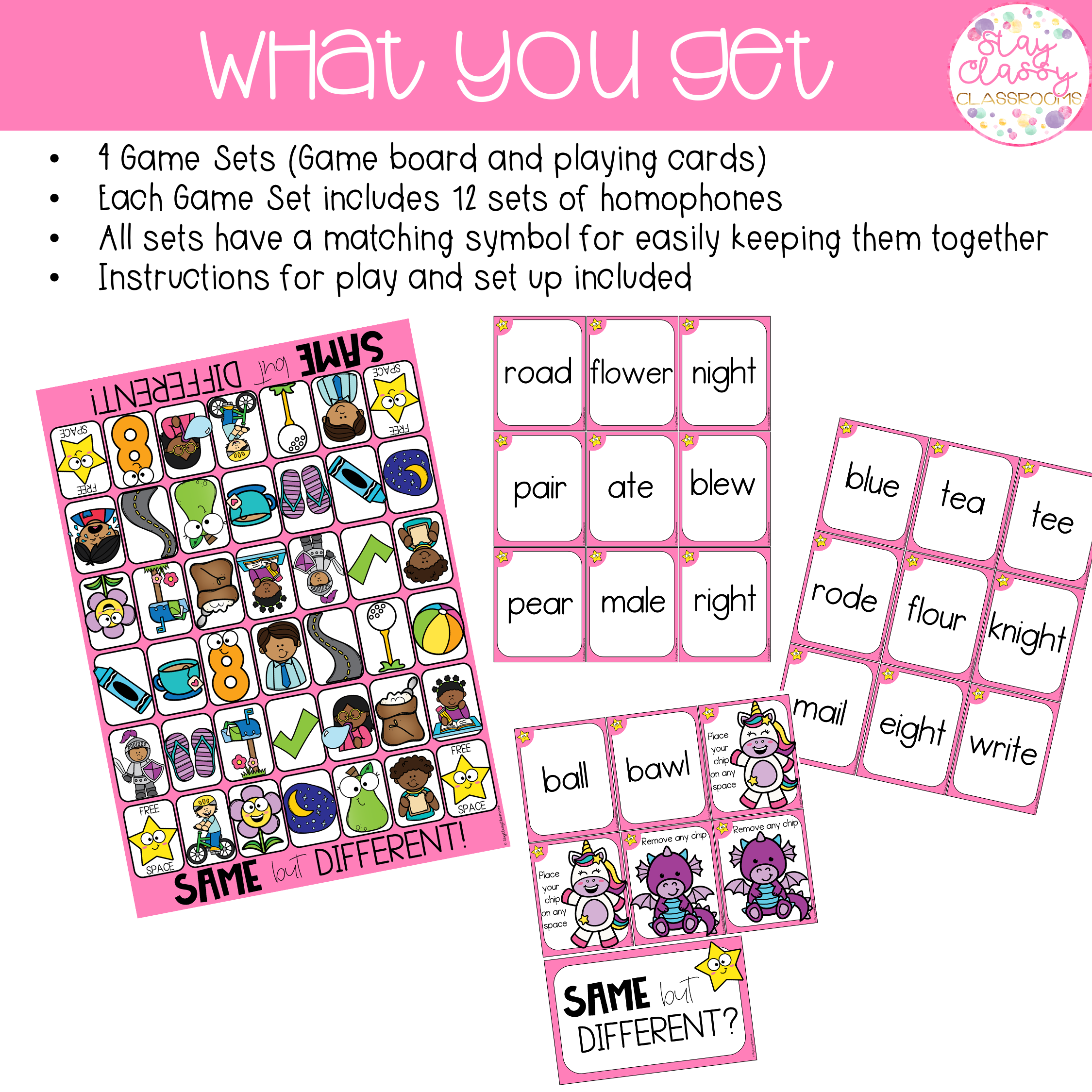 Homophones Same But Different Game - Stay Classy Classrooms