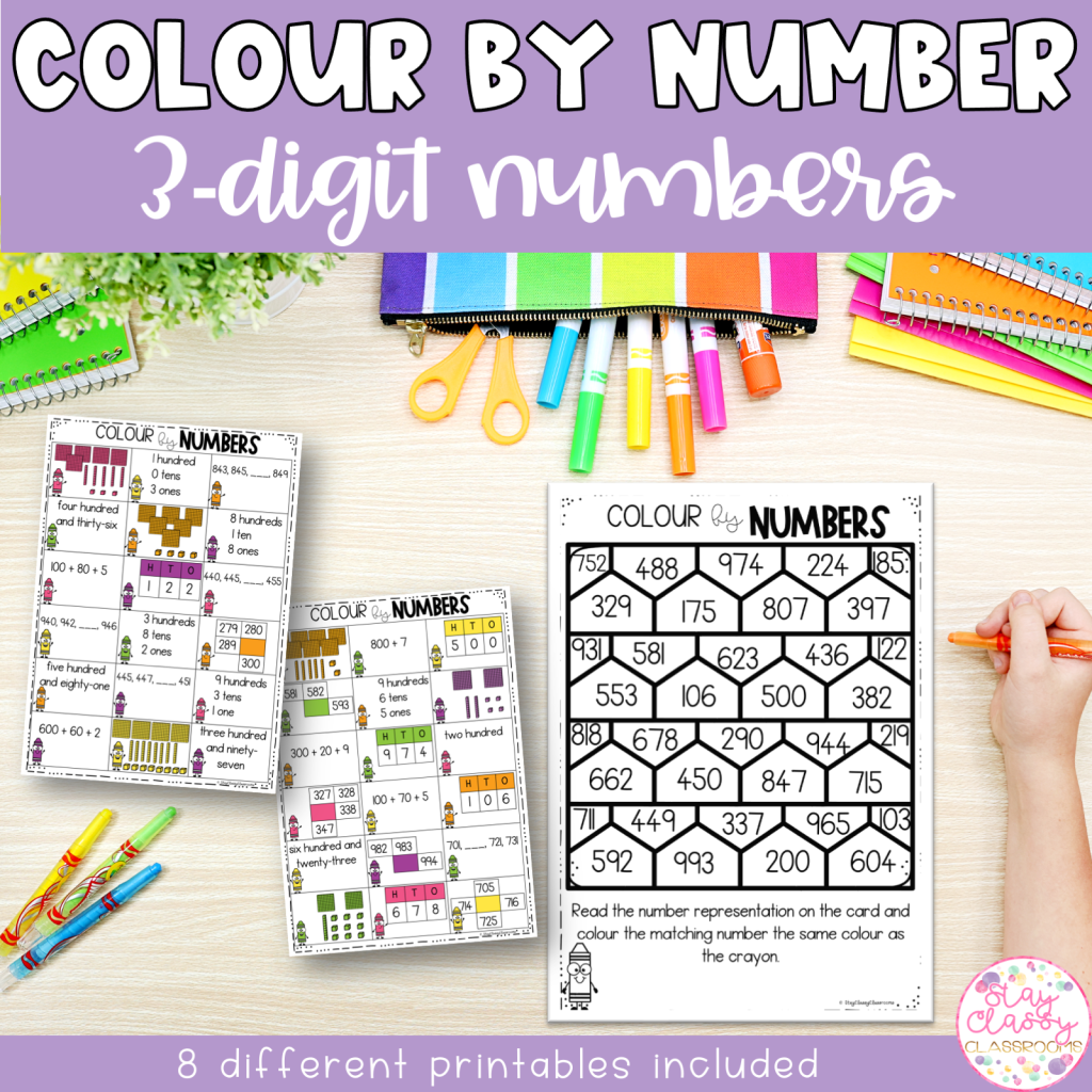 Colour by Numbers Printables | 3-Digit Numbers - Stay Classy Classrooms