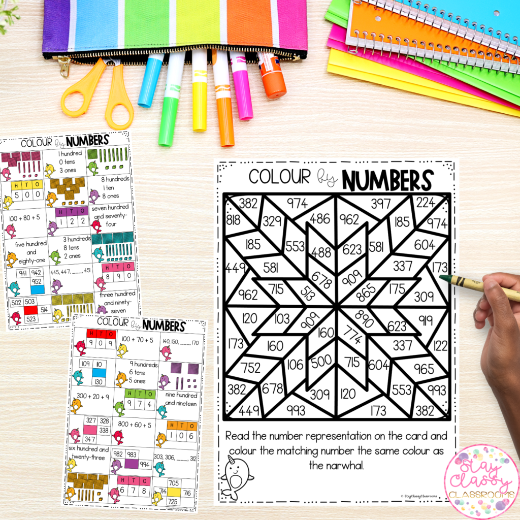 Colour by Numbers Printables | 3-Digit Numbers - Stay Classy Classrooms