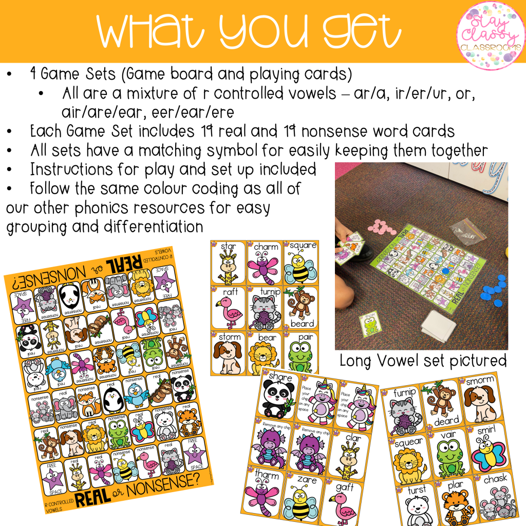 Real or Nonsense Game | Decodable R Controlled Vowels - Stay Classy ...