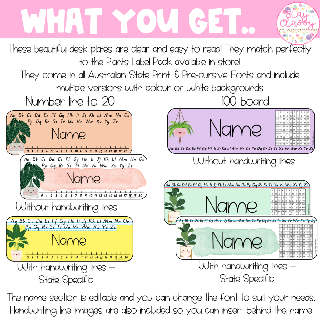 PLANTS | Editable Desk Plates - Stay Classy Classrooms