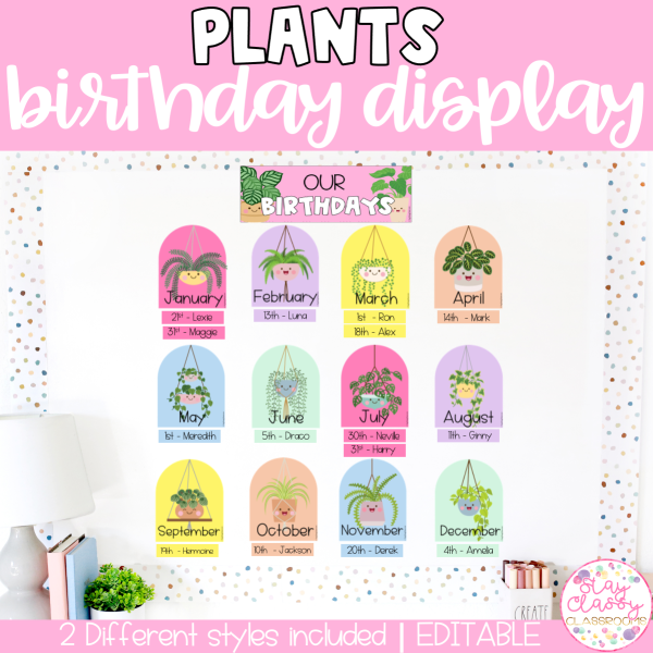 PLANTS | Editable Birthday Display - Stay Classy Classrooms