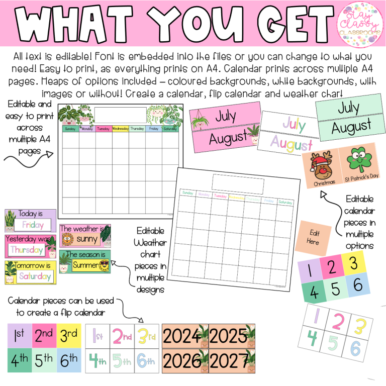 Classroom Calendar, Weather Display & Flip Calendar | Editable | Plants ...
