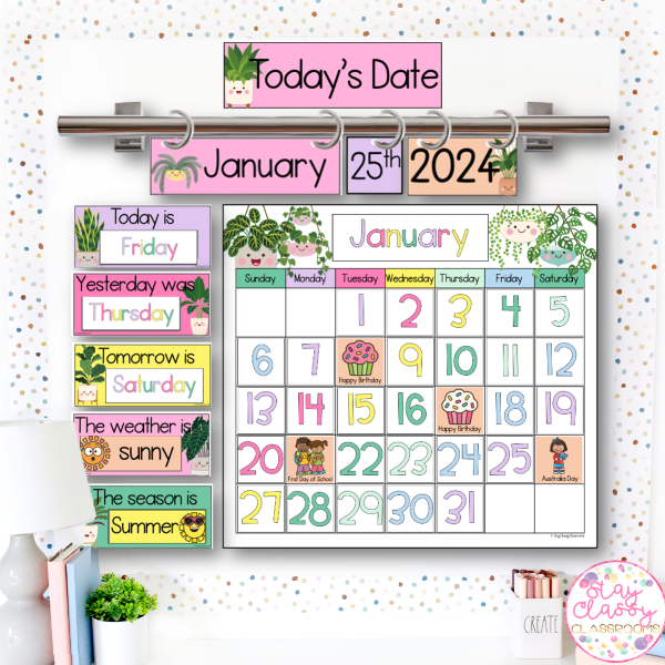 Classroom Calendar, Weather Display & Flip Calendar | Editable | Plants ...