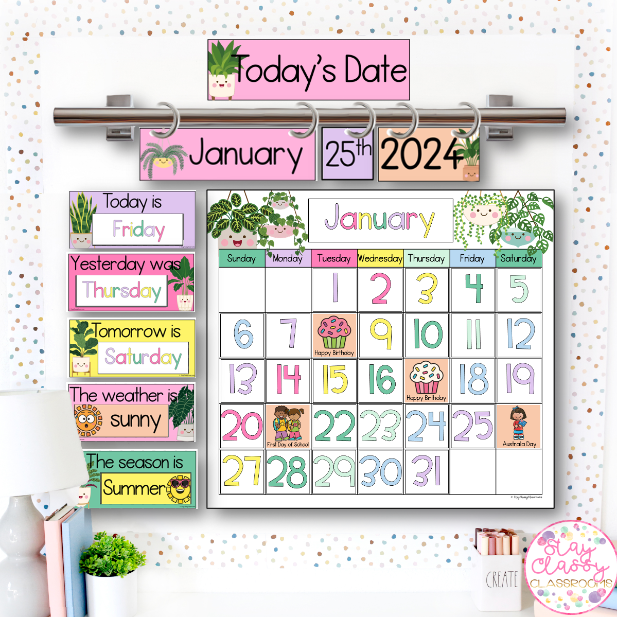 Classroom Calendar, Weather Display & Flip Calendar | Editable | Plants ...