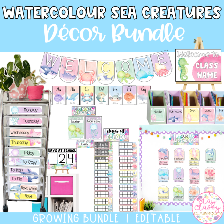 WATERCOLOUR SEA CREATURES Classroom Decor BUNDLE | Editable - Stay ...
