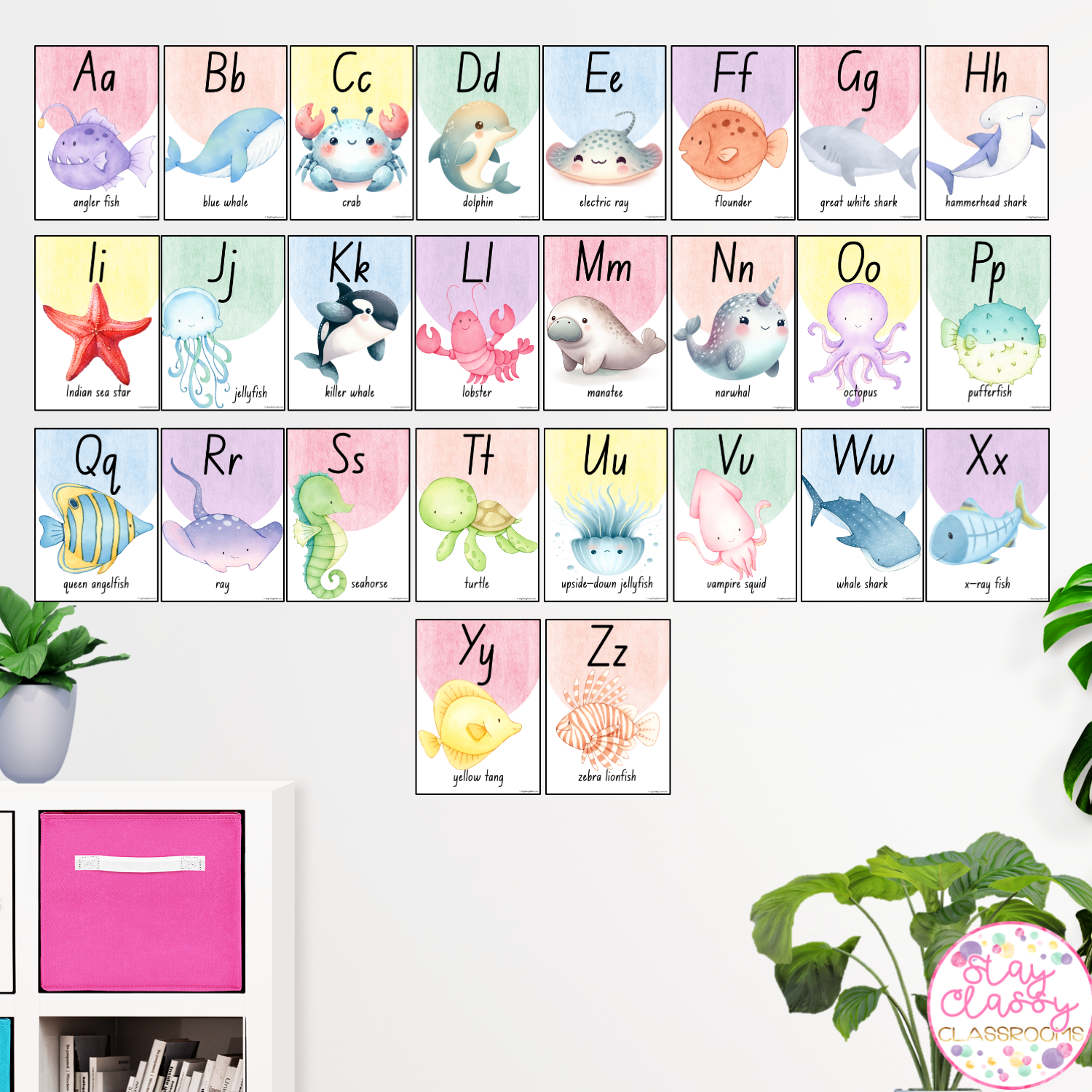 WATERCOLOUR SEA CREATURES Alphabet Posters | Classroom Decor | All ...