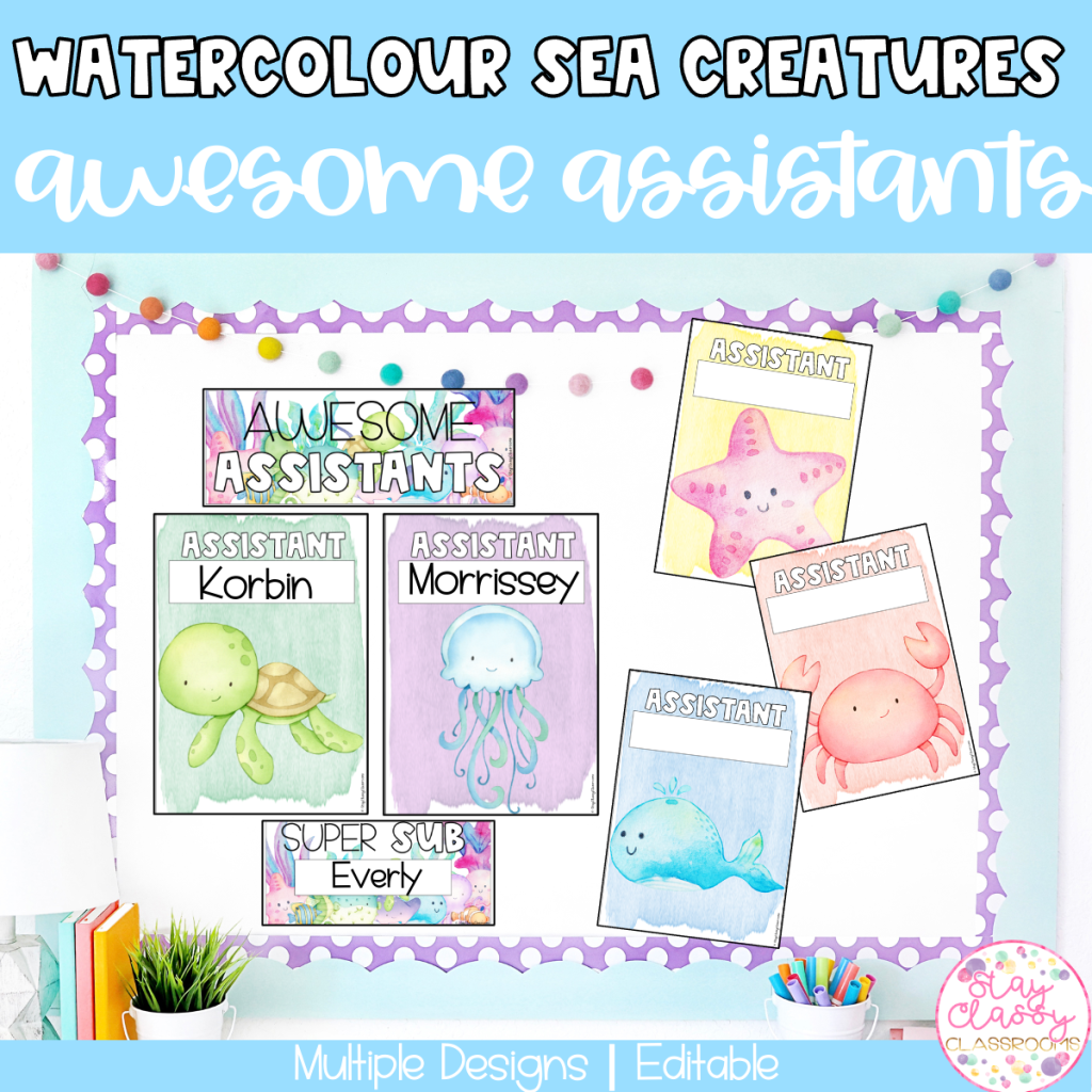 Awesome Assistants | WATERCOLOUR SEA CREATURES | Classroom Jobs Helpers ...
