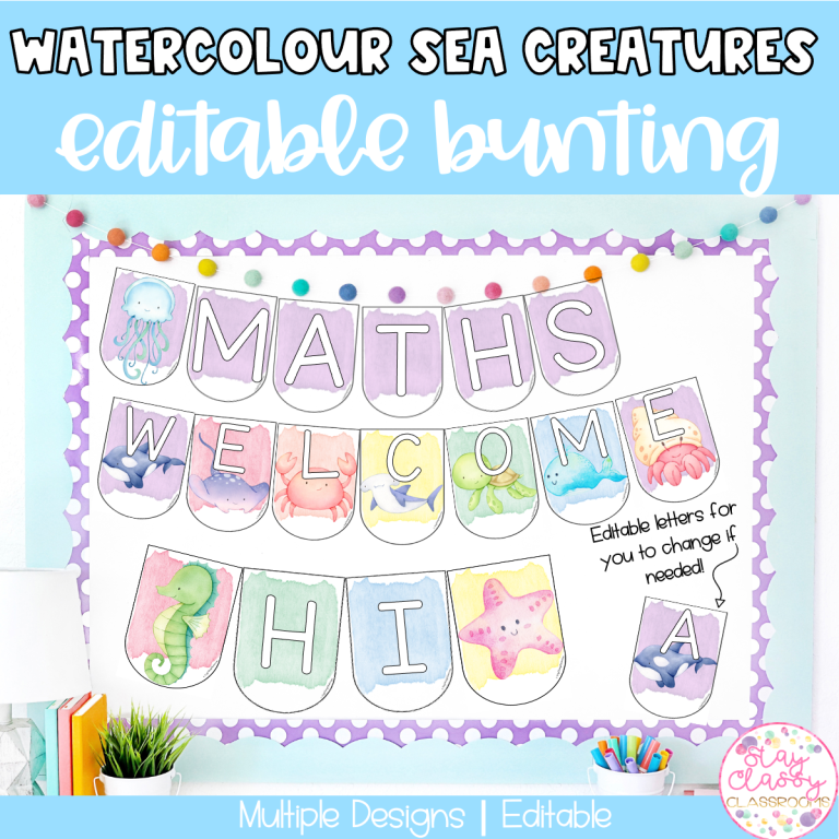 WATERCOLOUR SEA CREATURES Editable Bunting | Classroom Decor - Stay ...