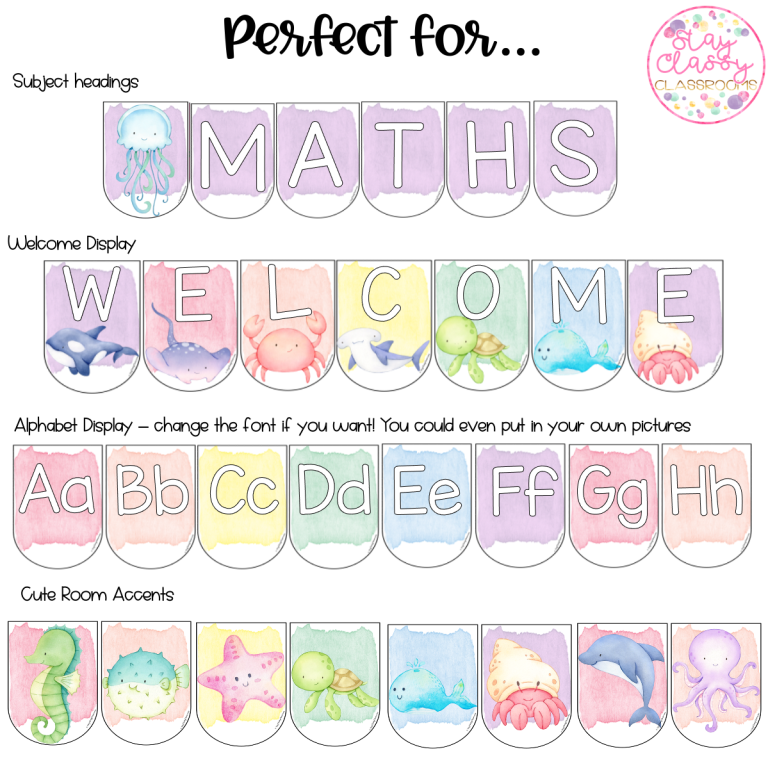 WATERCOLOUR SEA CREATURES Classroom Decor BUNDLE | Editable - Stay ...