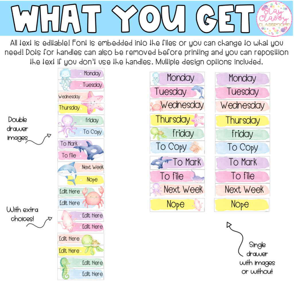 Teacher Trolley Labels | 10 Drawer Cart Labels | WATERCOLOUR SEA ...