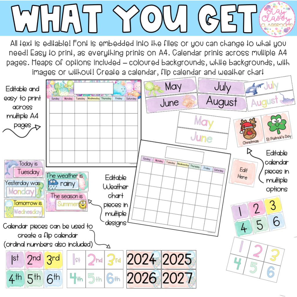 Classroom Calendar, Weather Display & Flip Calendar | Editable ...