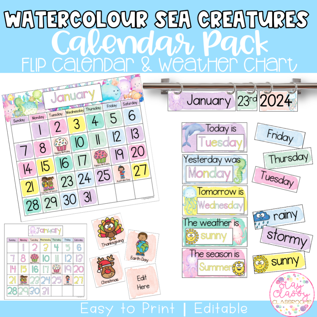Classroom Calendar, Weather Display & Flip Calendar | Editable ...