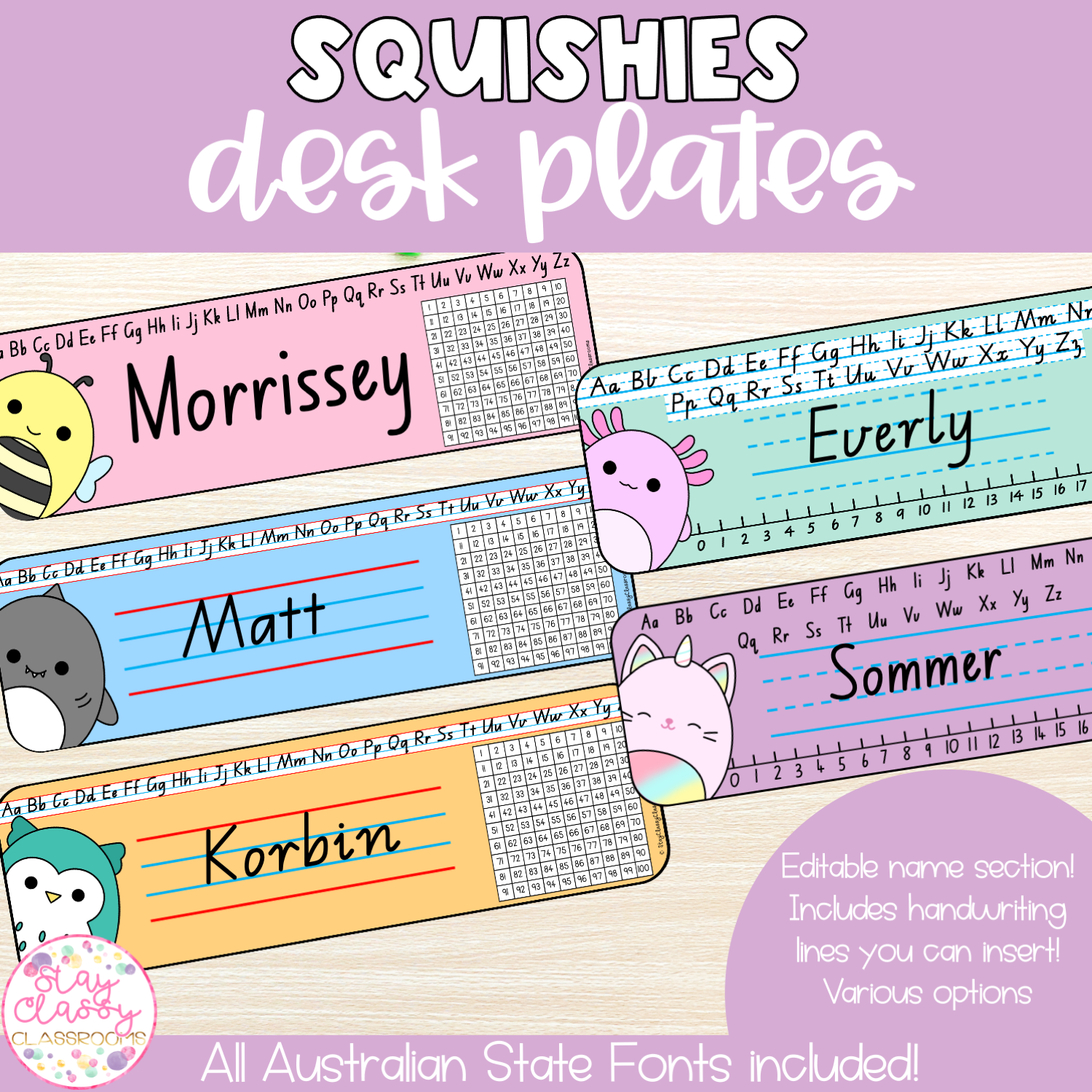SQUISHIES | Editable Desk Plates - Stay Classy Classrooms
