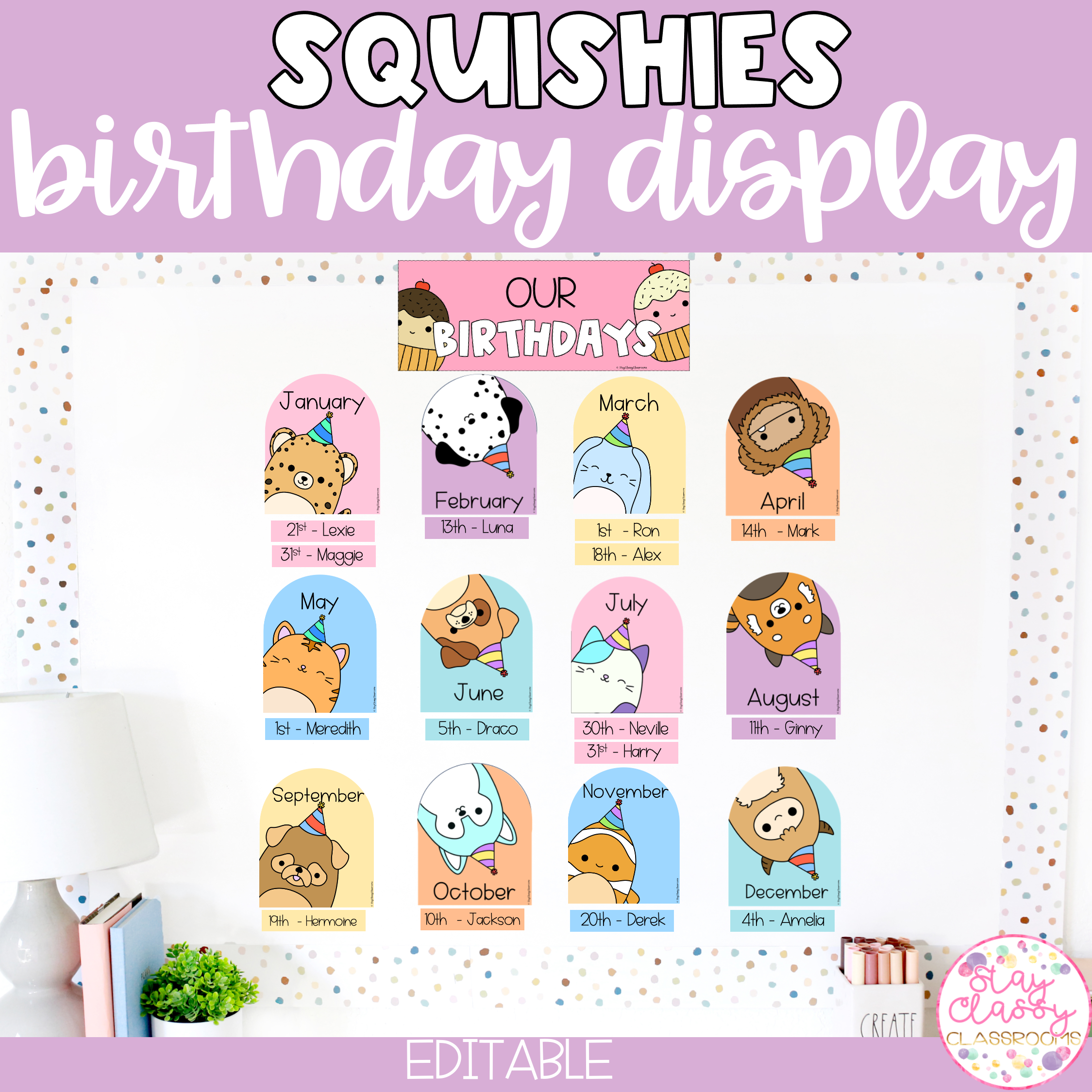 SQUISHIES | Editable Birthday Display - Stay Classy Classrooms