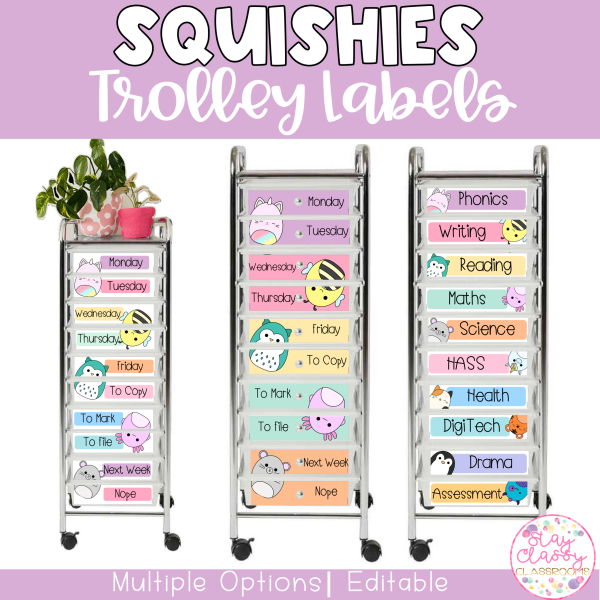 Teacher Trolley Labels | 10 Drawer Cart Labels | SQUISHIES | Editable ...