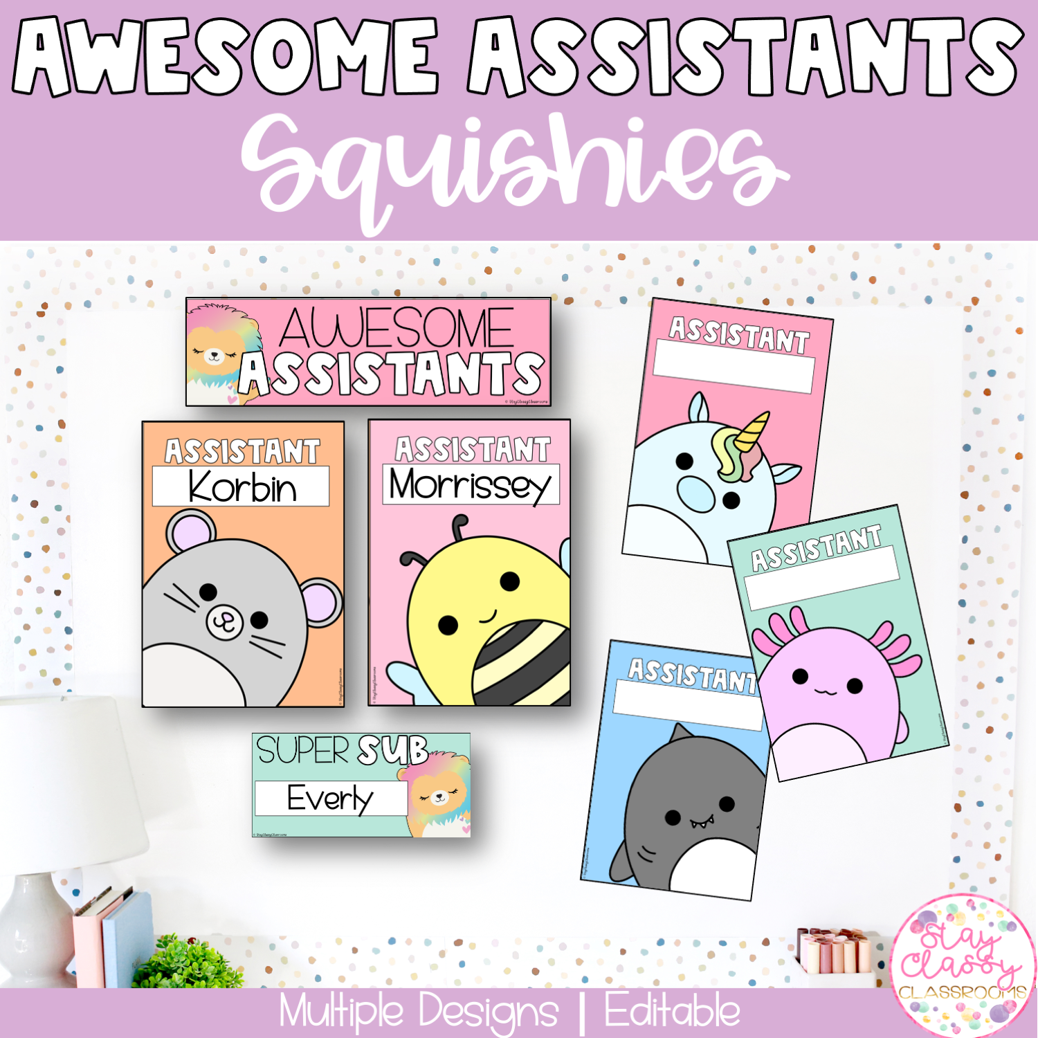 Awesome Assistants | SQUISHIES | Classroom Jobs Helpers Chart - Stay ...