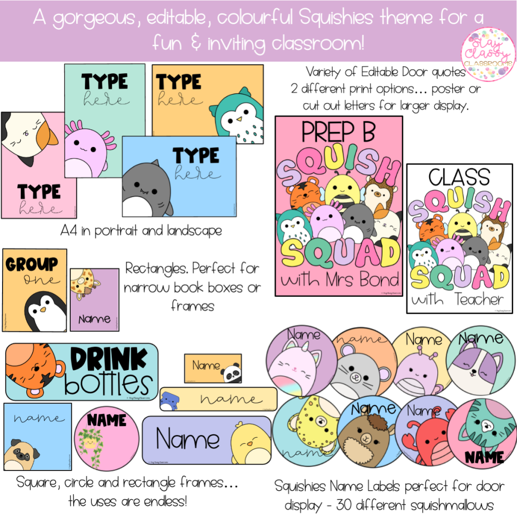 SQUISHIES Classroom Labels | Editable Name Tags, Labels, Posters & Door ...