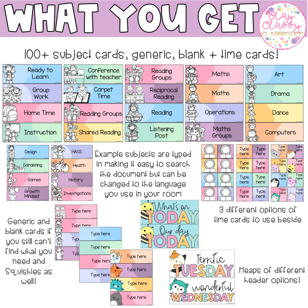 Editable Visual Timetable Cards | SQUISHIES - Stay Classy Classrooms