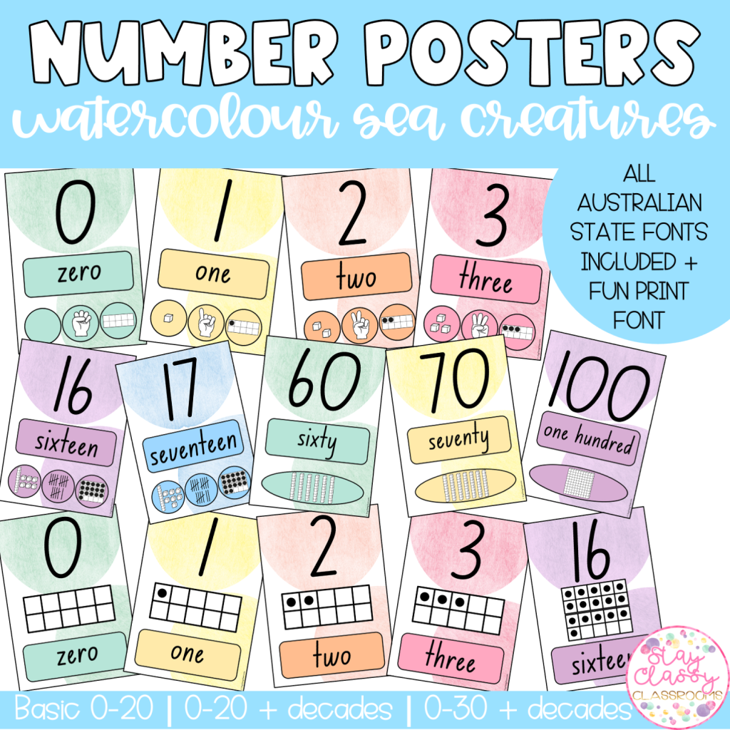 Number Posters | WATERCOLOUR SEA CREATURES Classroom Decor - Stay ...