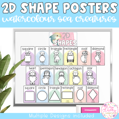 WATERCOLOUR SEA CREATURES 2D Shape Posters | Classroom Decor | Pastel ...