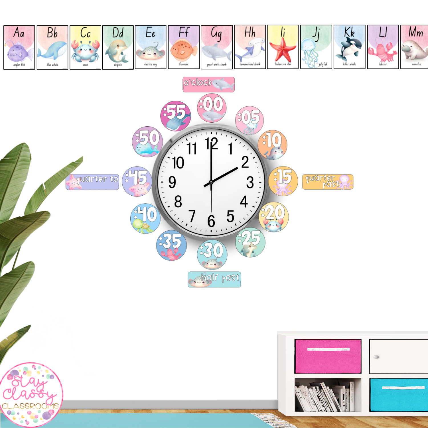 Clock Labels | WATERCOLOUR SEA CREATURES - Stay Classy Classrooms