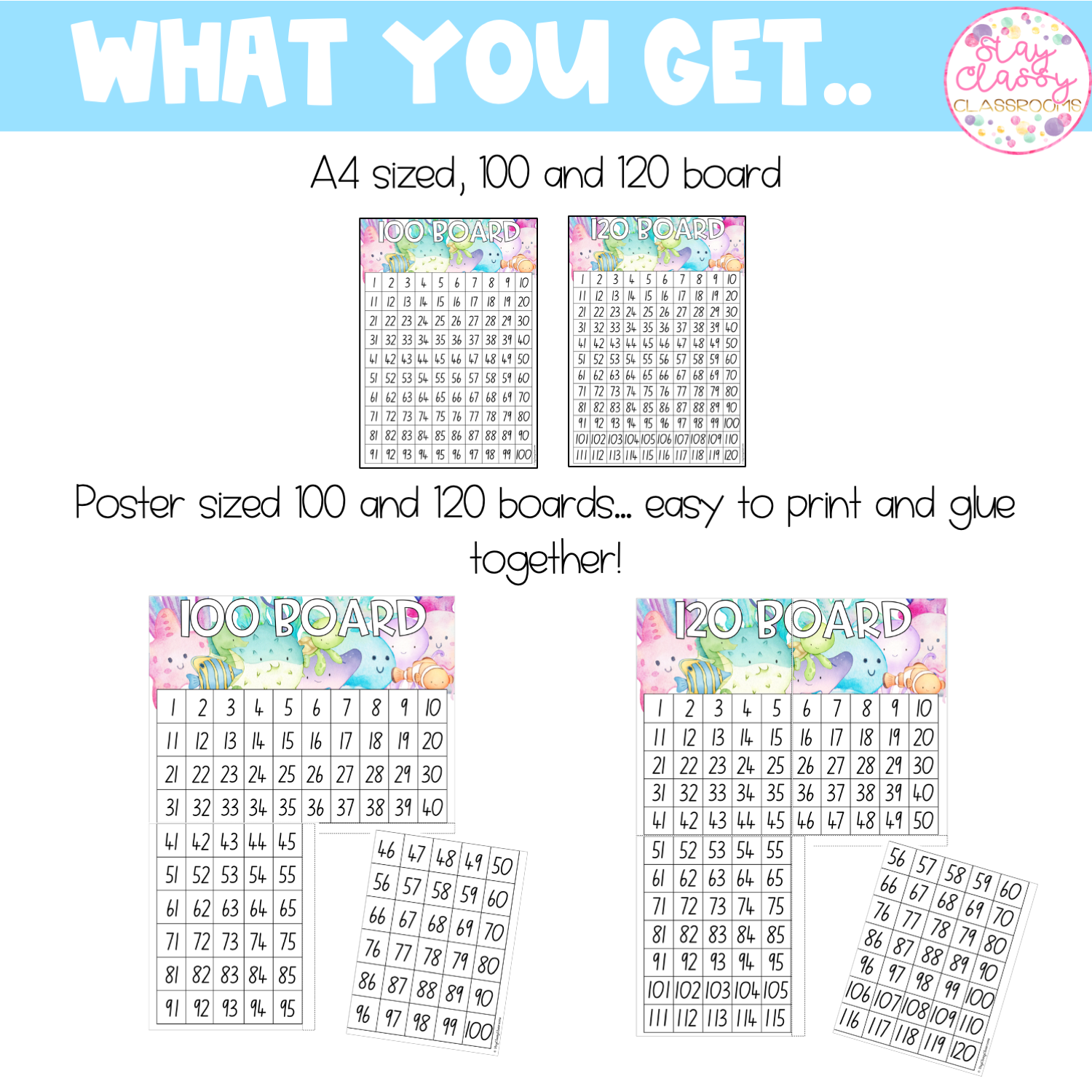 100 & 120 Board Posters | Watercolour Sea Creatures - Stay Classy ...